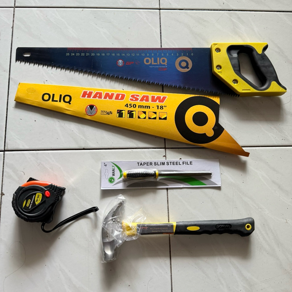 Jual Paket 4 Pcs alat Pertukangan Gergaji OLIQ Meteran 5 M kikir dan ...