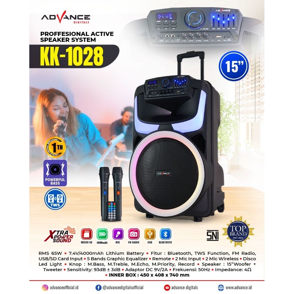 Jual SPEAKER PORTABLE ADVANCE 15" KK-1028 | Shopee Indonesia