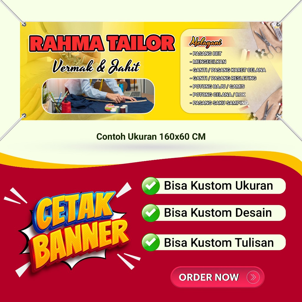 Jual Spanduk Banner Tailor Jahit Vermak Ukuran 160x60 CM Bisa Kustom ...