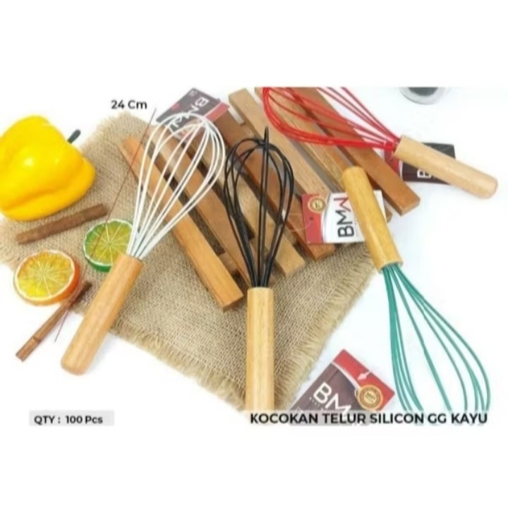 Jual Whisk Kocokan Telur Gagang Kayu Silicone | Shopee Indonesia