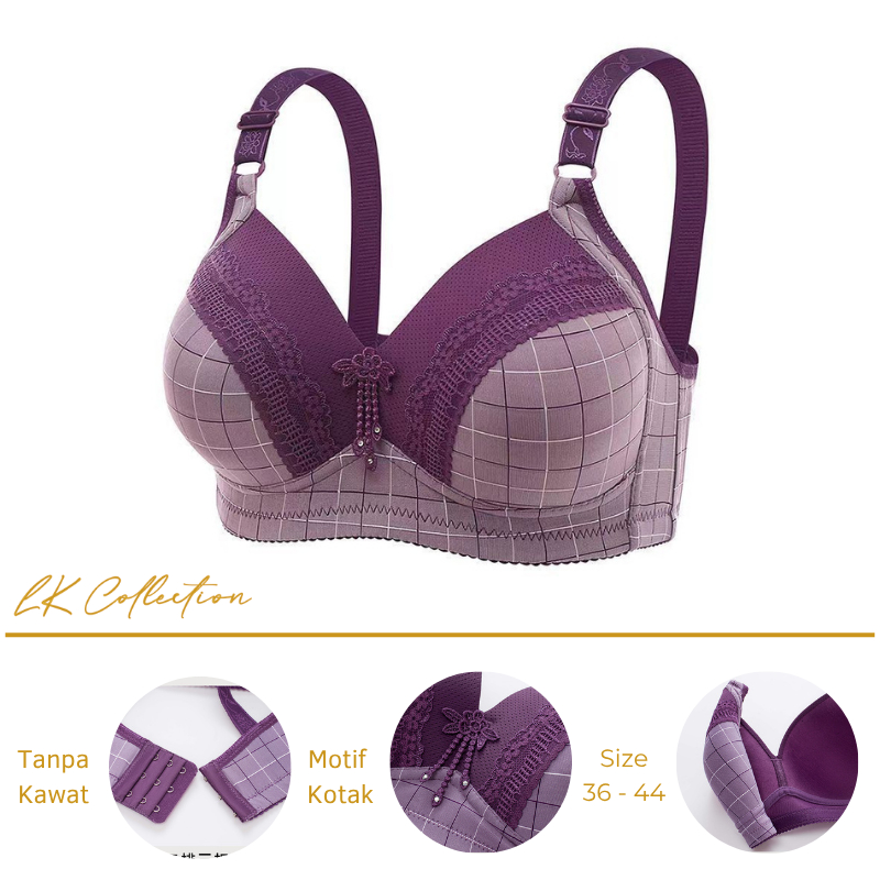 Jual Bra Wanita Big Size Motif Kotak Bh Perempuan Push Up Ukuran 44 ...