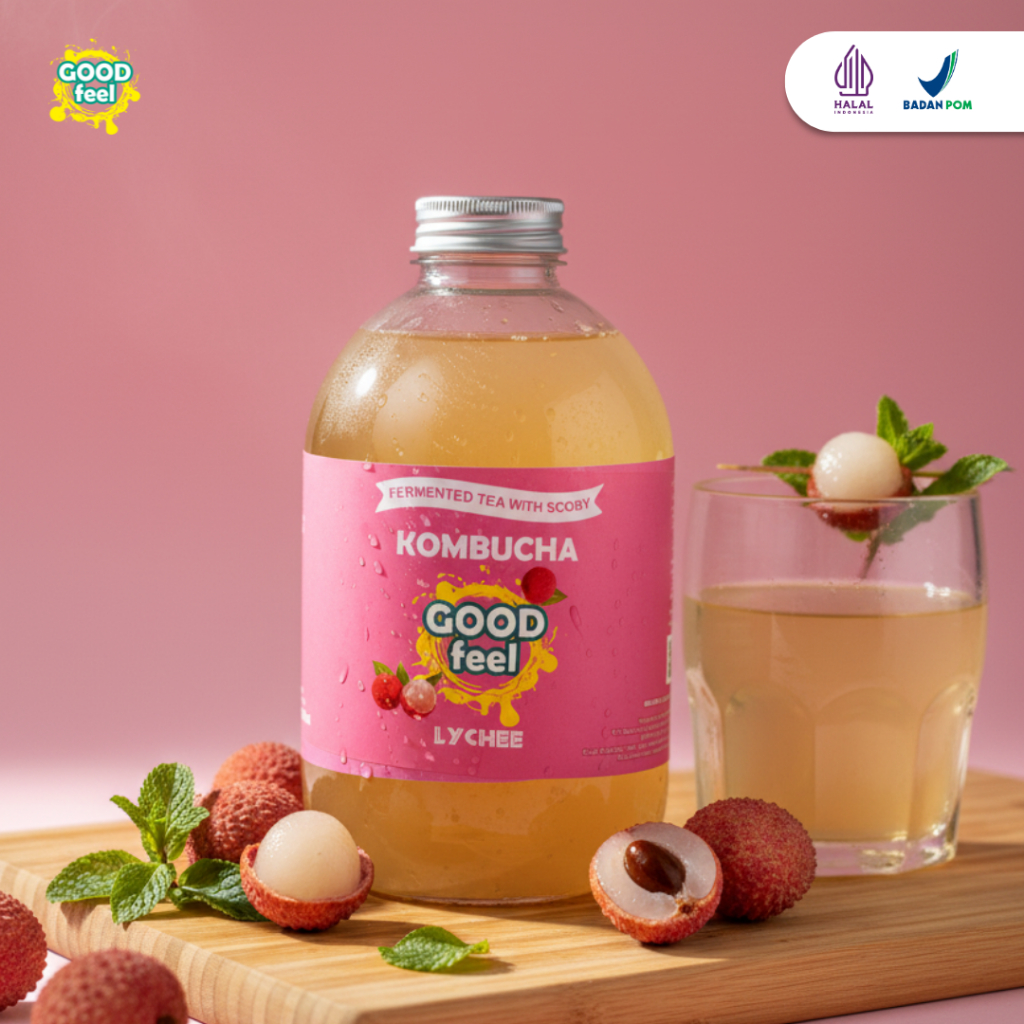 Jual Good Feel Kombucha 1 Liter Lychee Minuman Fermentasi Teh dan Scoby ...