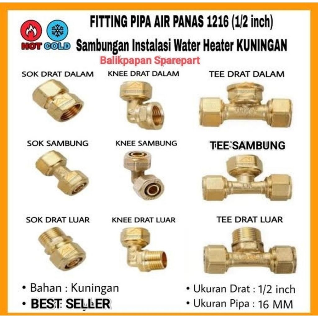 Jual fitting sock sok Elbow Tee Kuningan untuk sambungan selang house ...