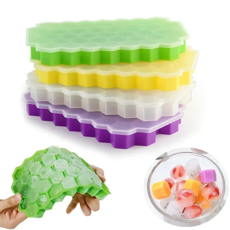 Jual Cetakan Es Batu 37 Grids Dengan Tutup Silikon HoneyComb Ice Cube ...