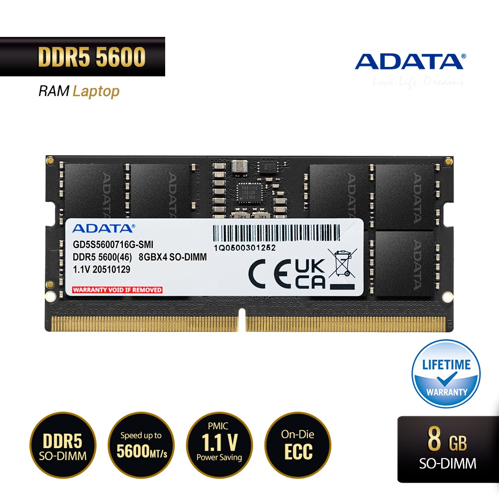 Jual ADATA 8GB DDR5 5600 MHZ 5600MHZ (1x8GB) SODIMM MEMORY RAM | Shopee ...