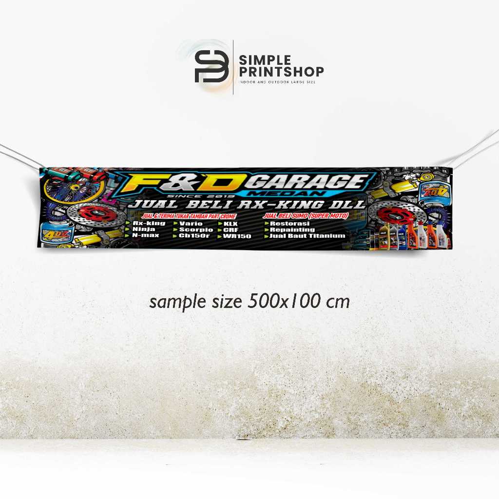 Jual banner 500x100 cm spanduk bengkel motor garage custom desain ...