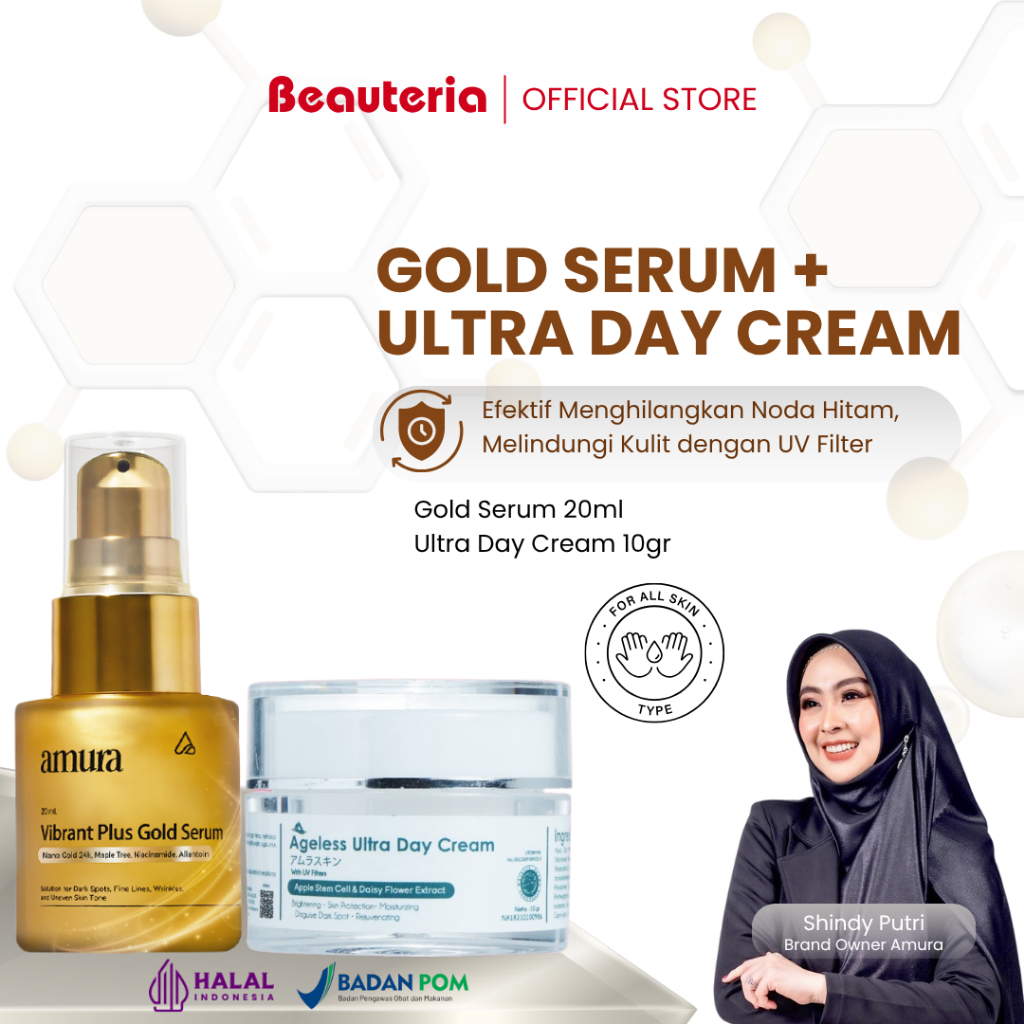 Jual AMURA Skincare Vibrant Plus Gold Serum + Ultra Day Cream Pudarkan ...
