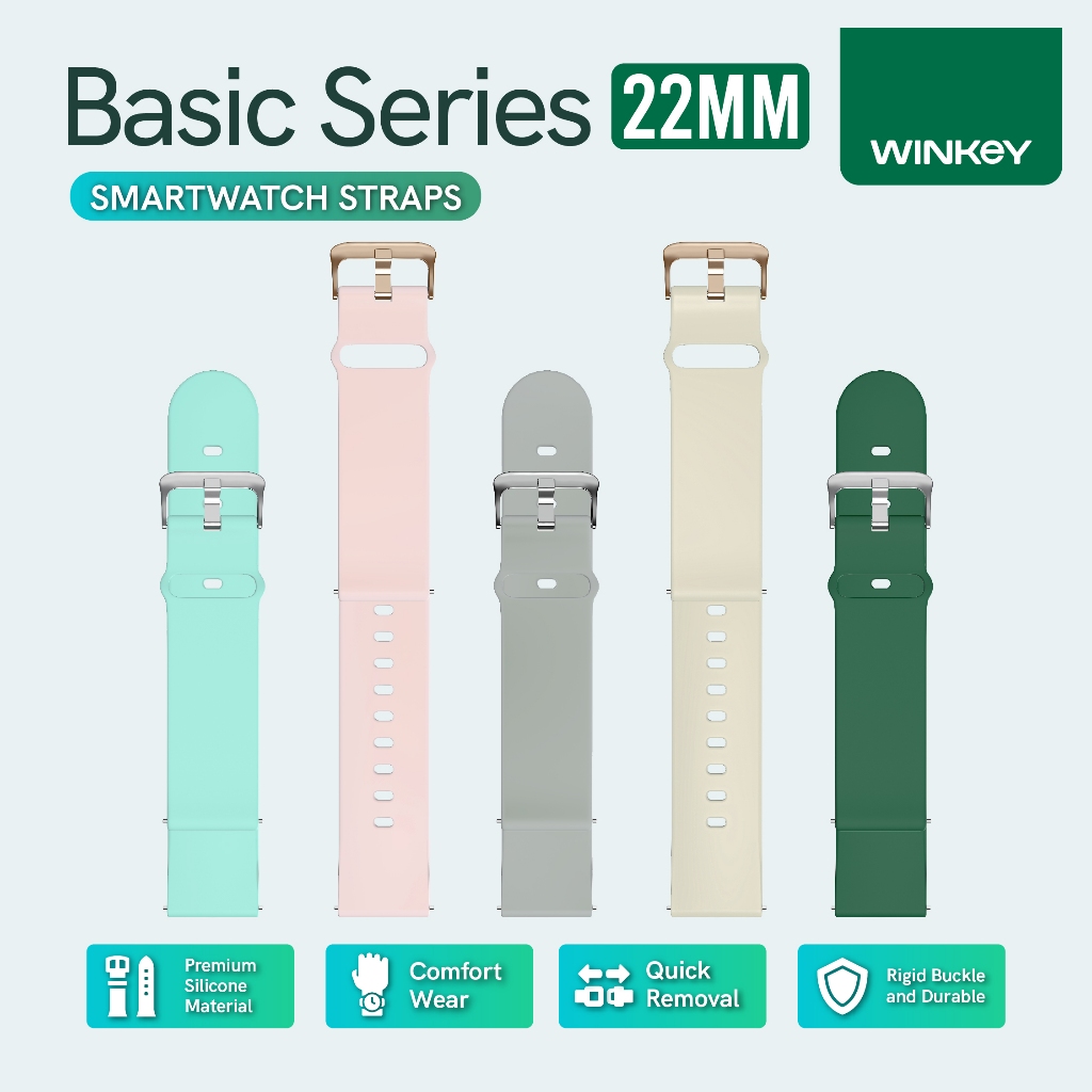Jual WINKEY Smartwatch Strap Basic Silicone 22mm Universal Watch Strap ...