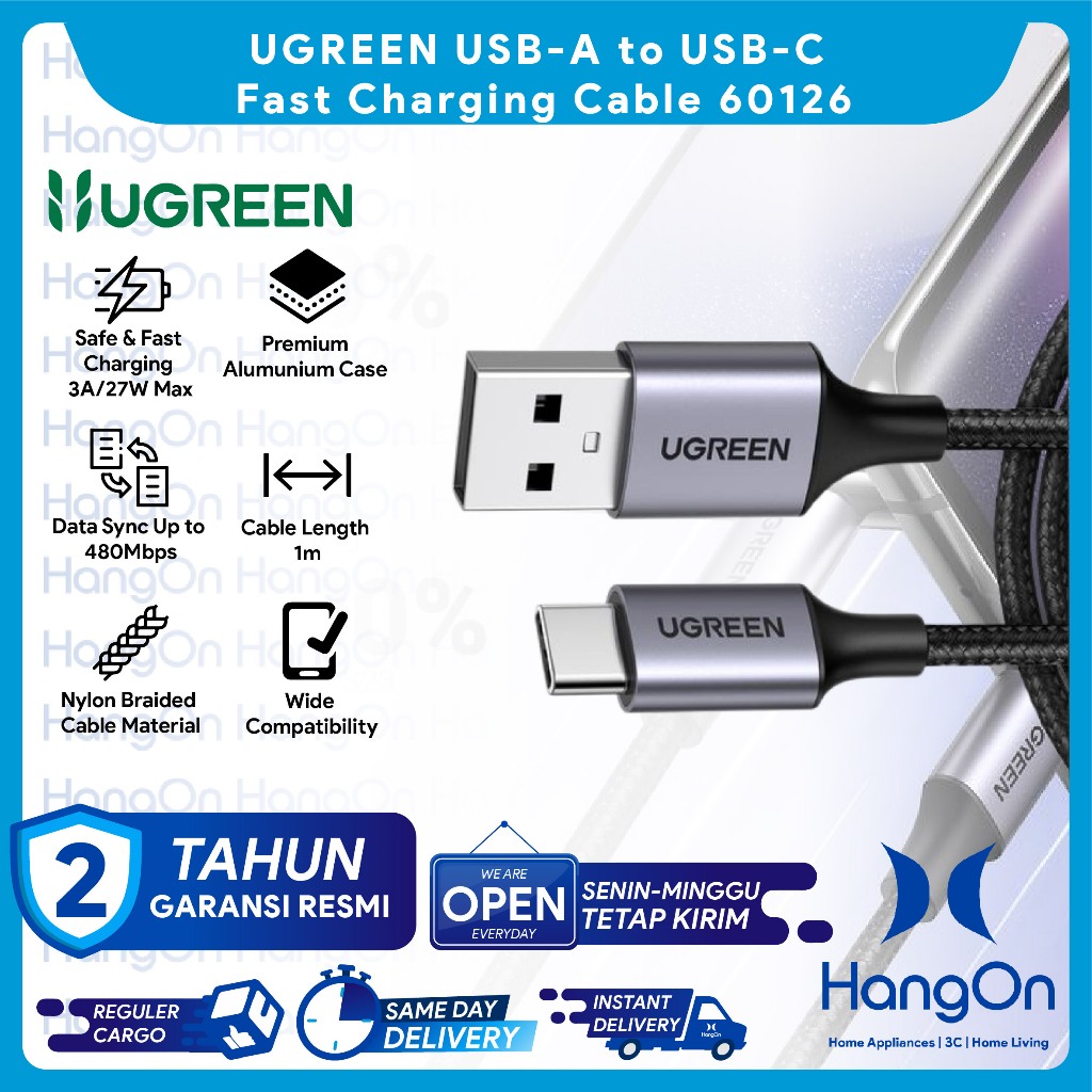Jual UGREEN 60126 USB-A to USB-C Fast Charging Cable 3A 27W 1m Kabel ...