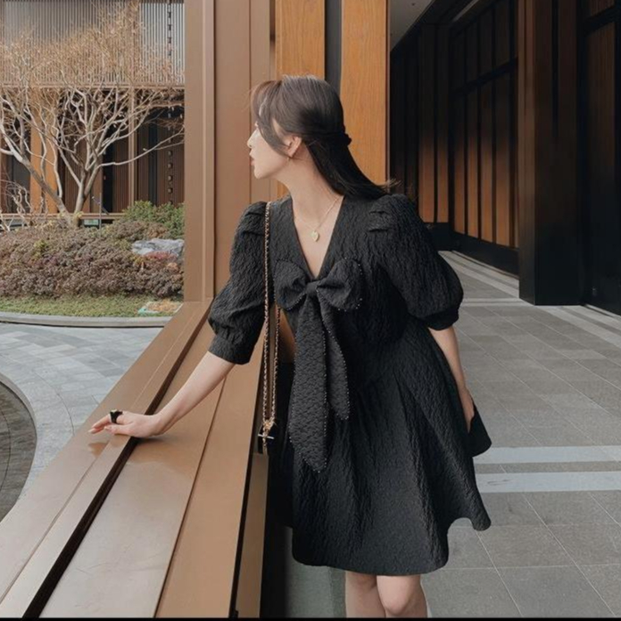 Jual Emita bloom cute mini dress hitam polos halloween mewah elegan ...