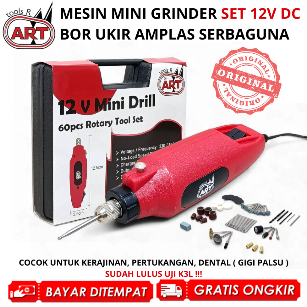 Jual ART Mini Grinder 12V DC Set 60Pcs Gerinda Alat Ukir Mini Drill ...