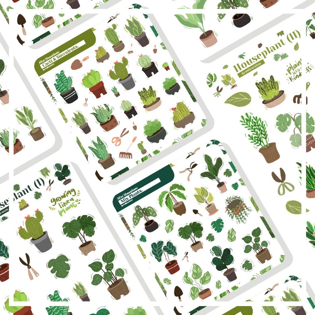 Jual ROSIKARNION House Plant Sticker Sheet / Stiker Kiss Cut Tanaman ...