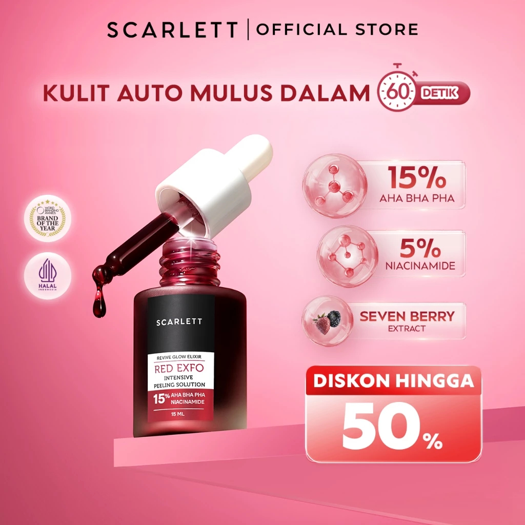 Jual Scarlett Whitening Red Exfo Serum 15ml Peeling Solution Revive ...