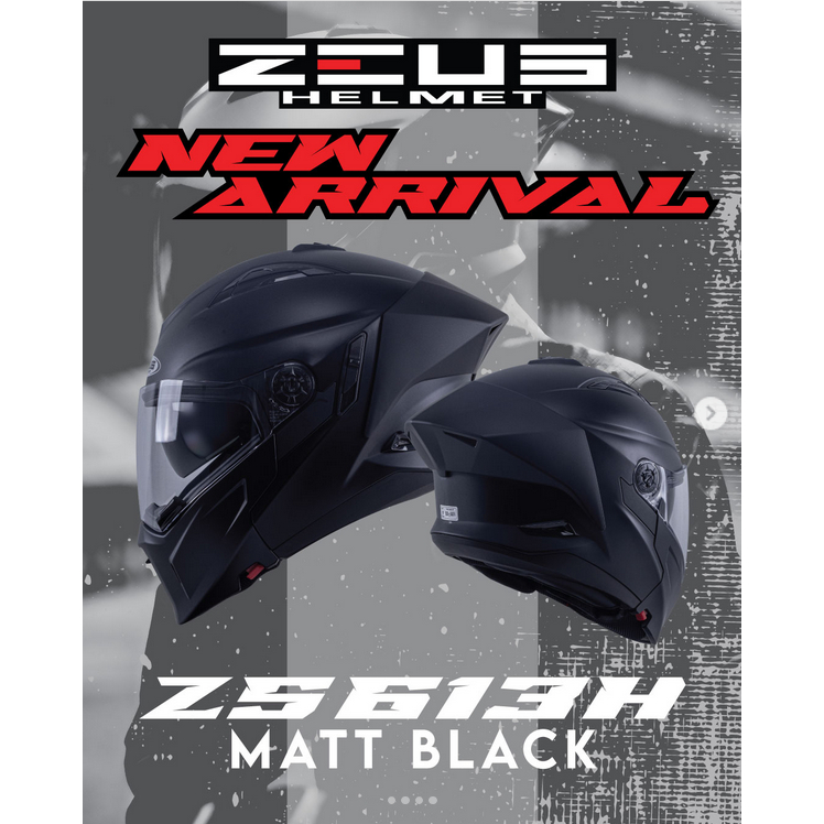 Jual ZEUS ZS 613H BLACK MATT TAMBAH SPOILER HELM MODULAR DOUBLE VISOR ...