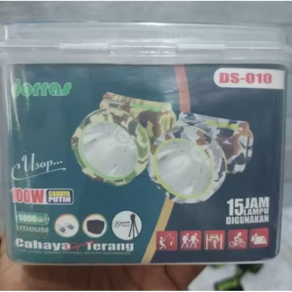 Jual Dorass Ds-010 senter kepala 100watt cahaya putih tahan 15jam ...