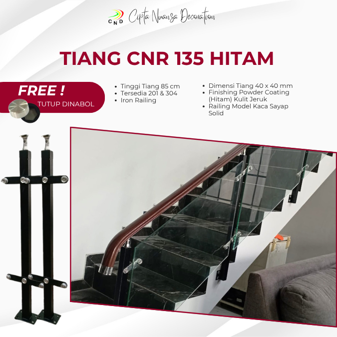 Jual Tiang Railing CnR 135 Railing Tangga Kaca Coating hitam minimalis ...