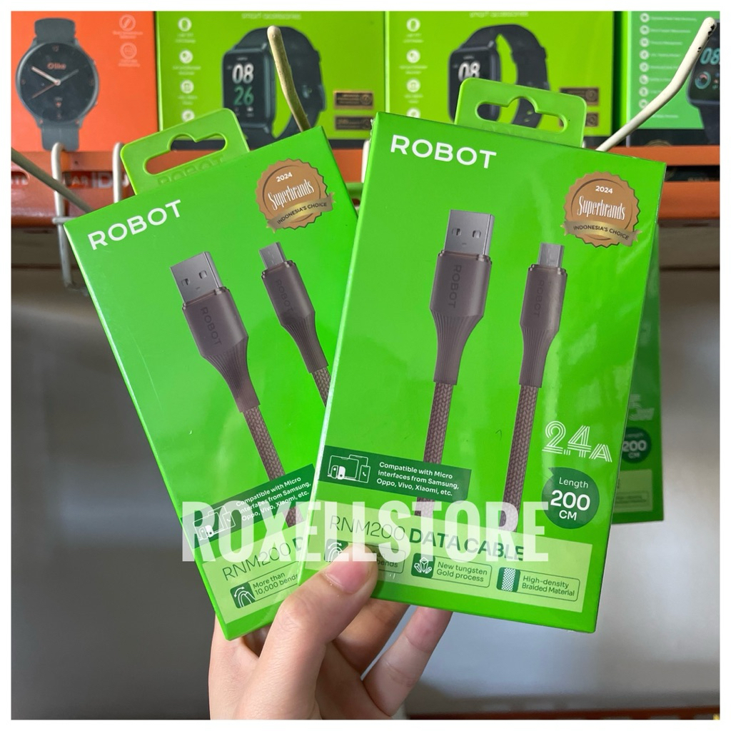 Jual Robot Kabel Data RN200 USB to Micro 2.4A 200cm | Shopee Indonesia