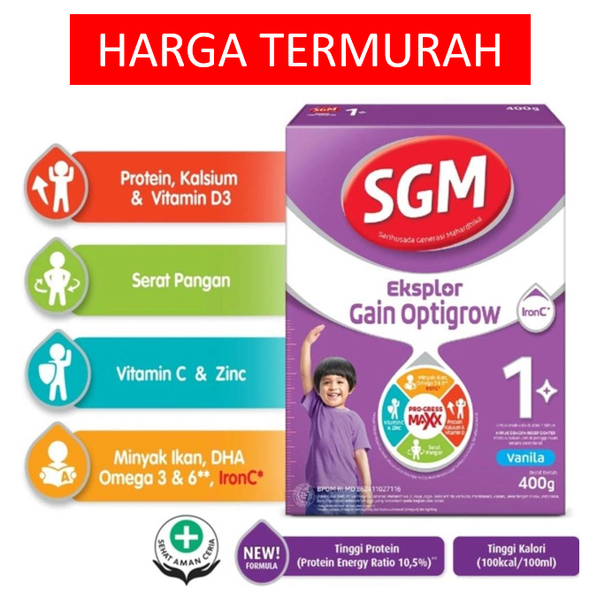 Jual SGM Eksplor Gain Optigrow 1 Vanila 400g IronC DHA | Shopee Indonesia