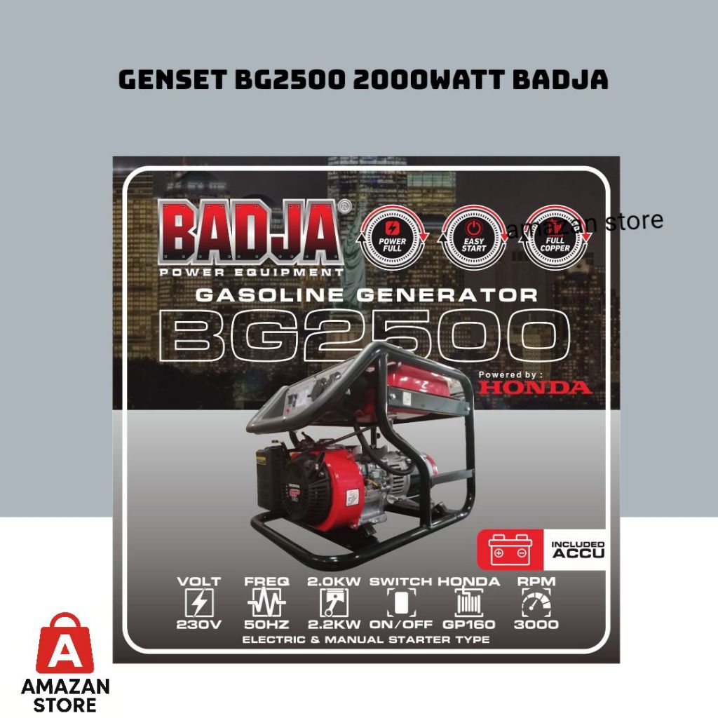 Jual Mesin Genset BADJA BS 2500 LX 2000 WATT Electric Starter | Shopee ...
