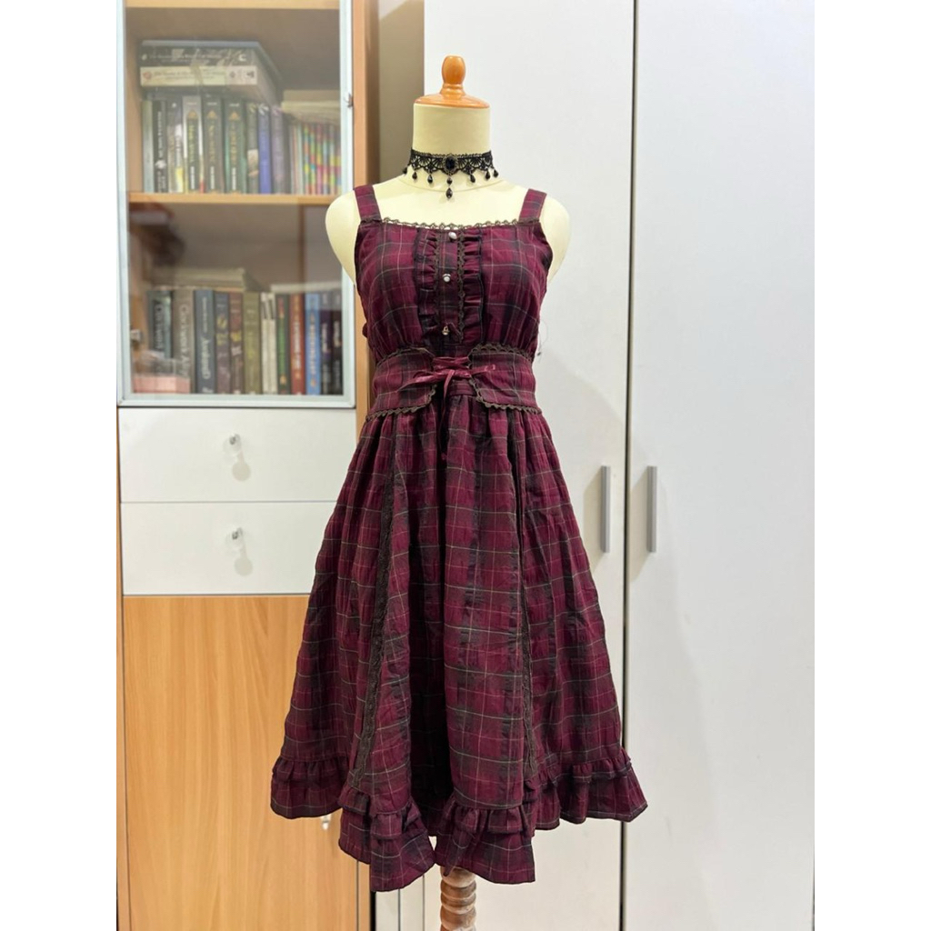 Jual Axes Femme Red Tartan Dress Kawaii Japanese Princess Ryousangata ...