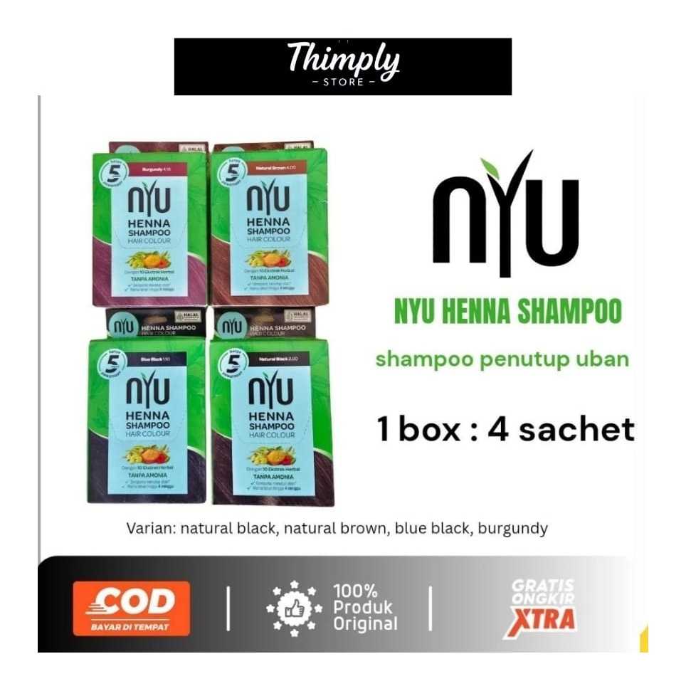 Jual Shampoo Pewarna Rambut NYU Henna Tanpa Amonia 1 Box 4 Sachet ...