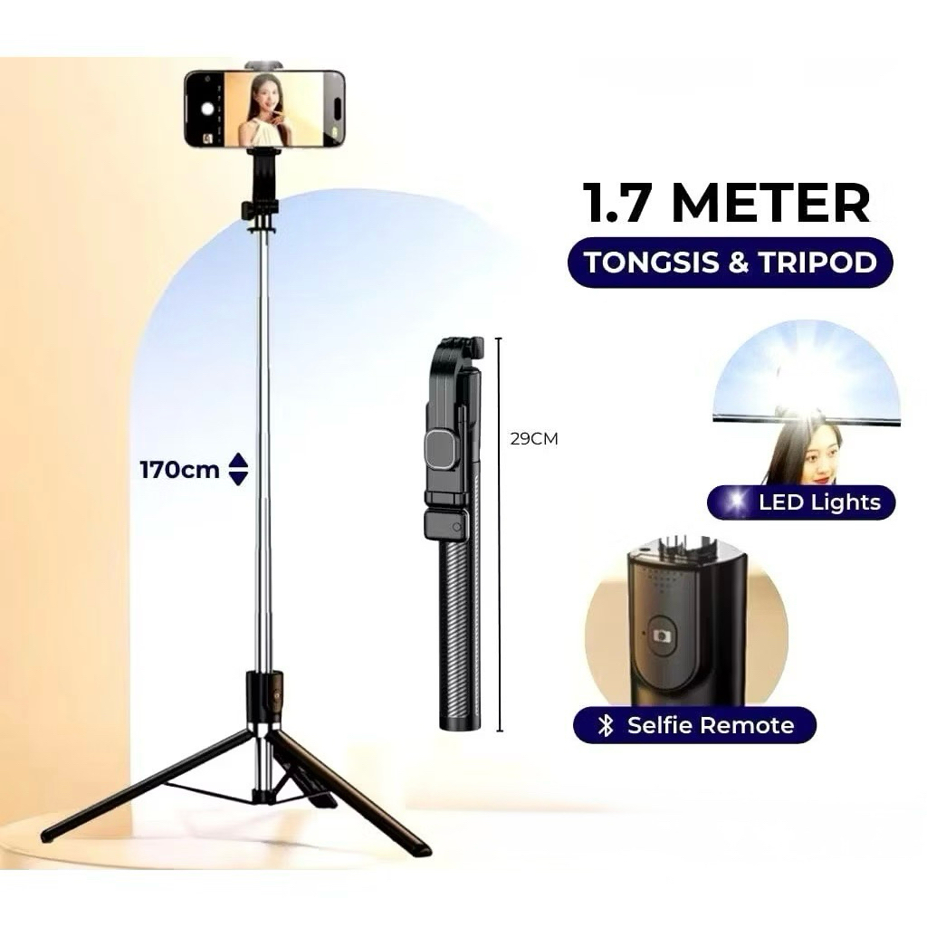 Jual R1S-L 170CM 4in1 Tongsis + Tripod + LED Lampu Selfie + Remote ...