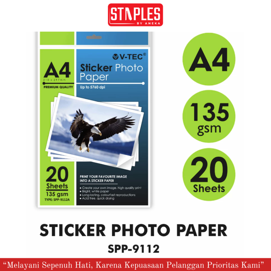 Jual V-Tec Sticker Glossy A4 135g 20 Lembar SPP-9112A / Stiker Glossy ...
