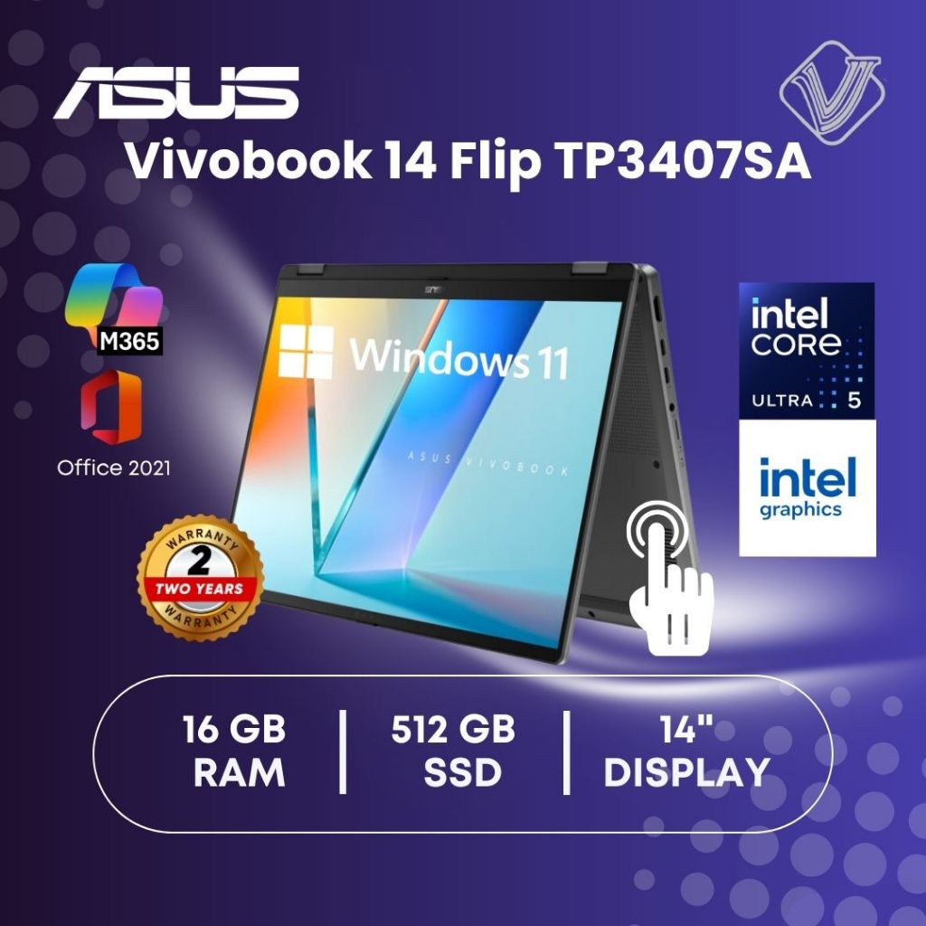 Jual Asus Vivobook 14 Flip TP3407SA OLED5151M Touch 2in1 Core Ultra 5 ...