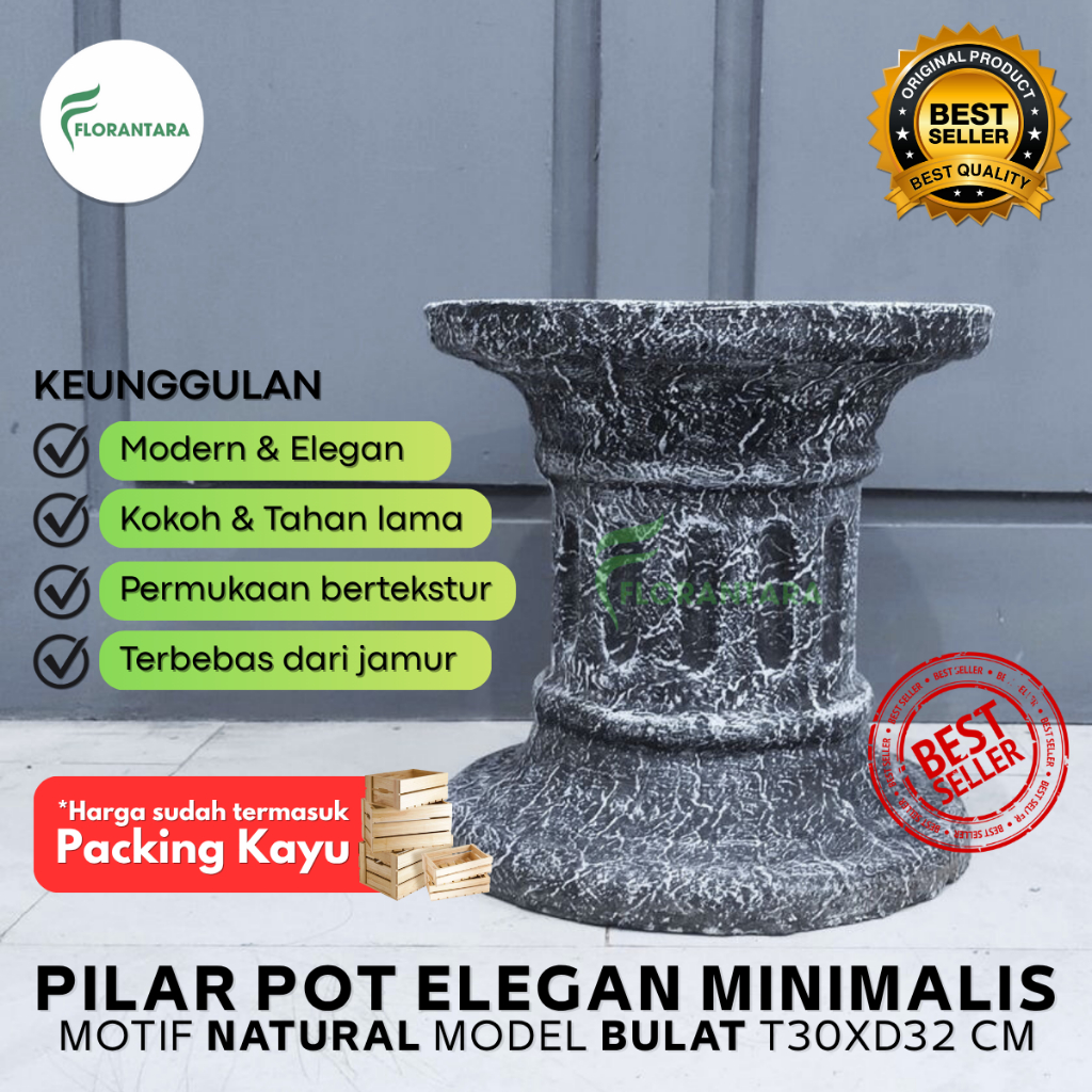 Jual Pilar Pot Bunga Bonsai Pot Teraso Bulat Klasik Natural Tinggi 30cm ...