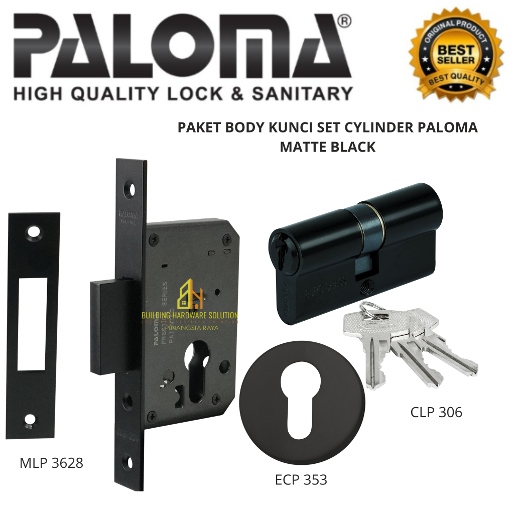Jual PALOMA Paket Mortise Lock Set Cylinder 40MM Matte Black MLP 3628 ...
