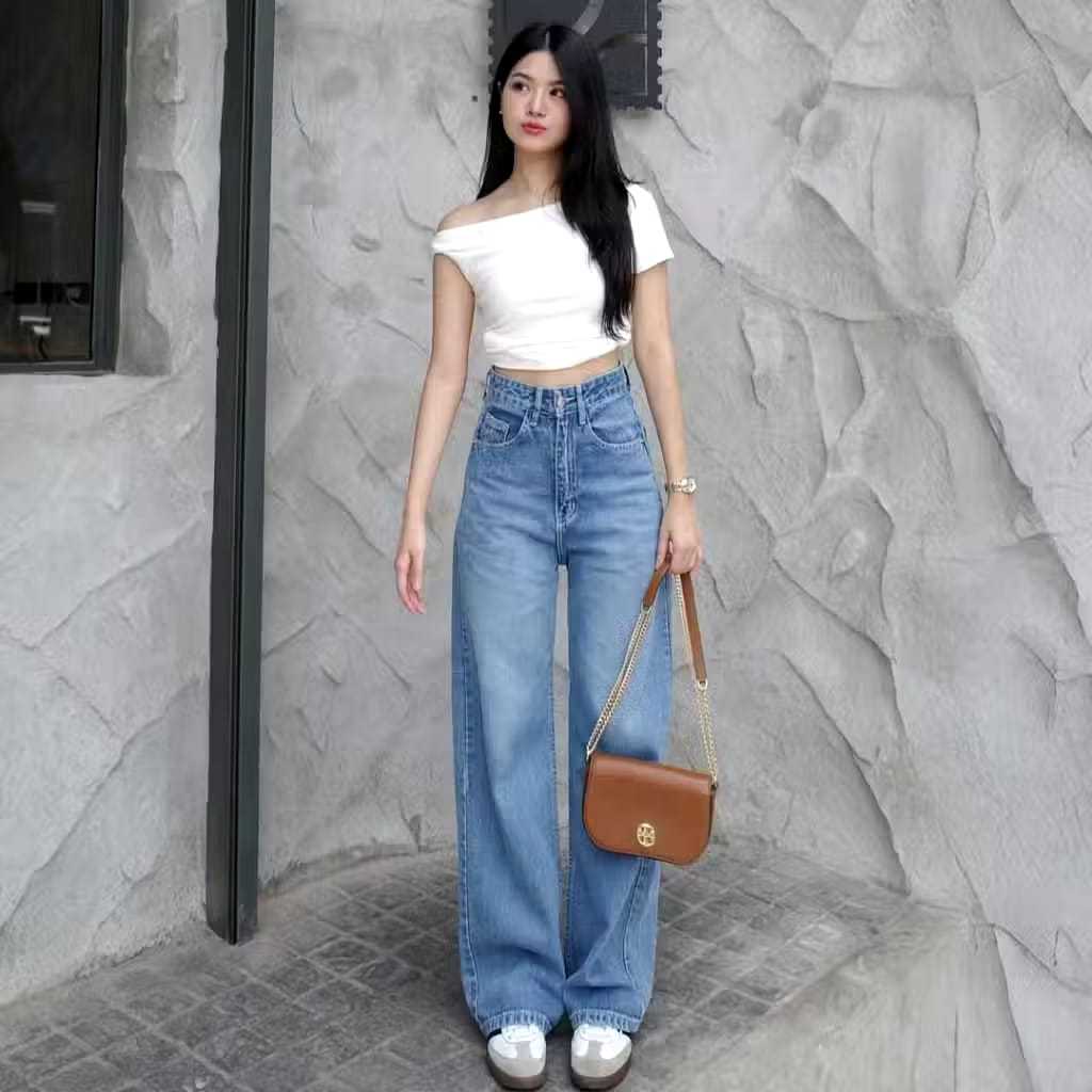 Jual JO Celana jeans high waist wanita korean style Jeans baggy pants ...