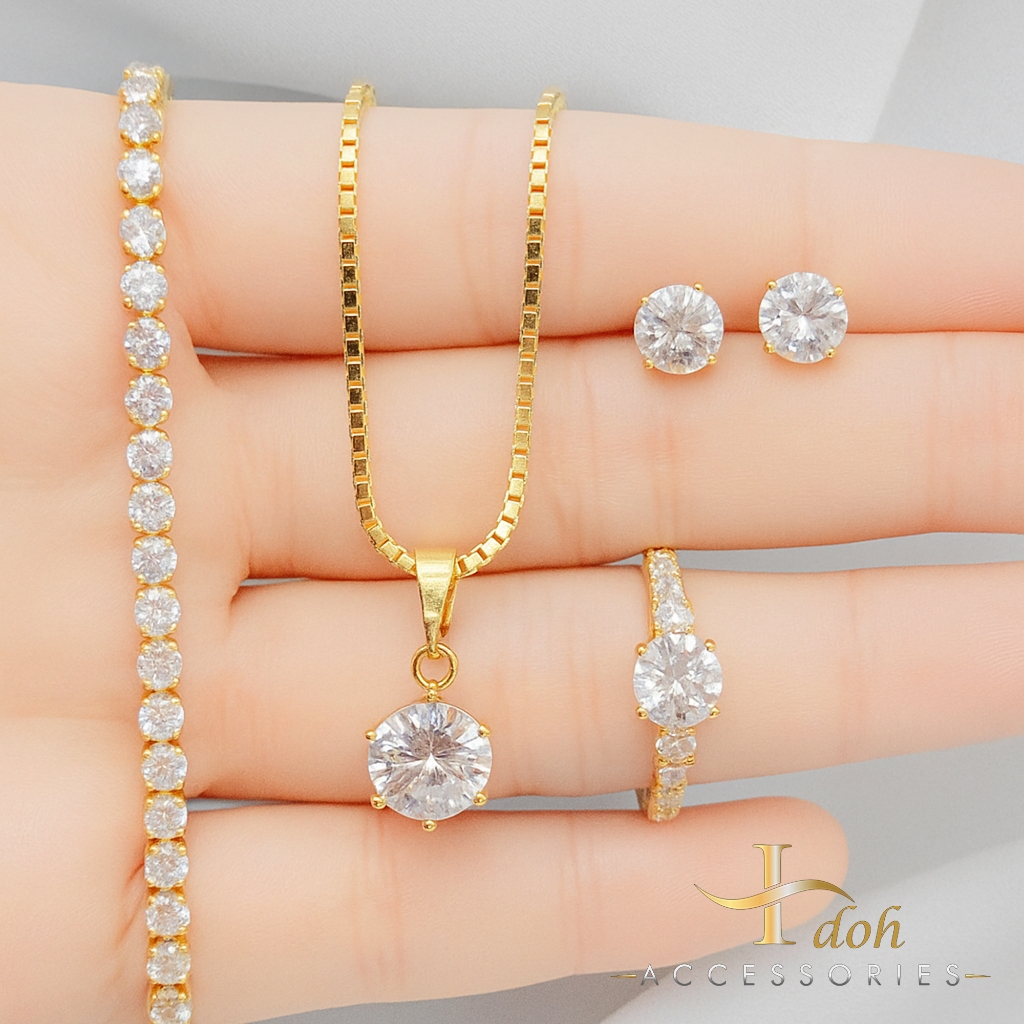 Jual Set Perhiasan Wanita Titanium Motif Soliter Full Permata Tanam ...