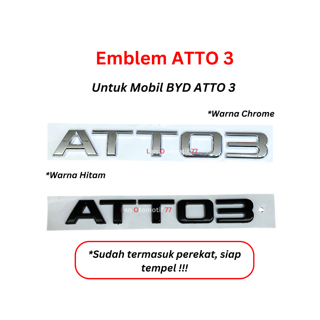 Jual BYD Emblem Mobil ATTO 3 Warna Chrome & Hitam Sudah Termasuk ...