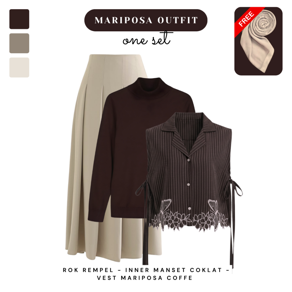 Jual Setelan Outfit Hijab Style ( Inner Manset Mahogani , Vest Mariposa ...