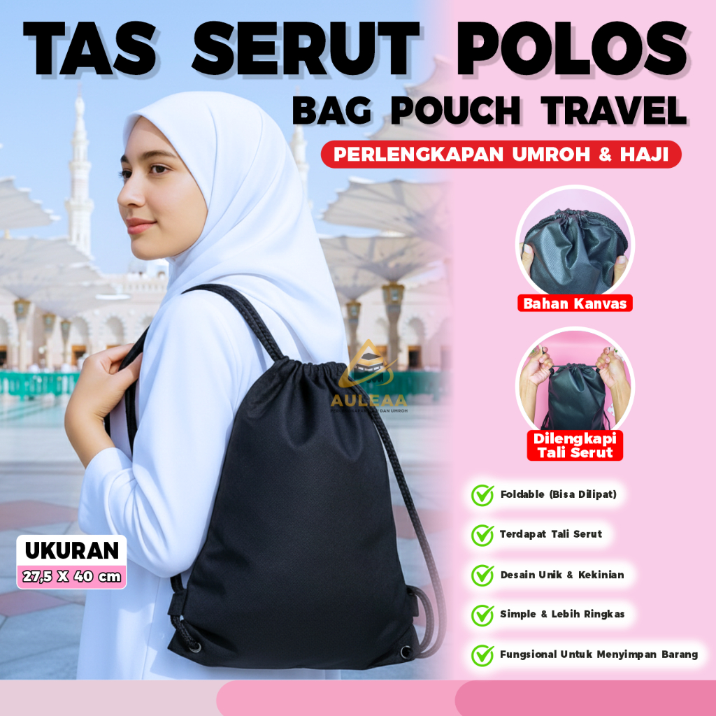 Jual AULEAA - Tas Serut Kanvas Hitam Polos 27,5 x 40 cm Bag Pouch ...