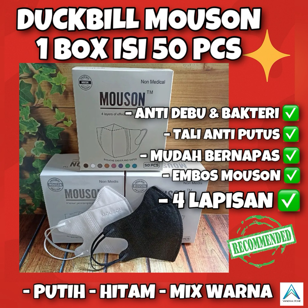Jual Masker Mouson Duckbill 4 Ply Isi 50 Pcs - Masker Non Medis Dewasa ...