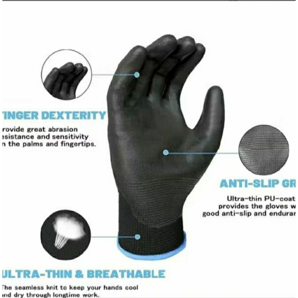 Jual Sarung Tangan Handn Glove Safety GEkko Grib Black Karet Latex Anti ...