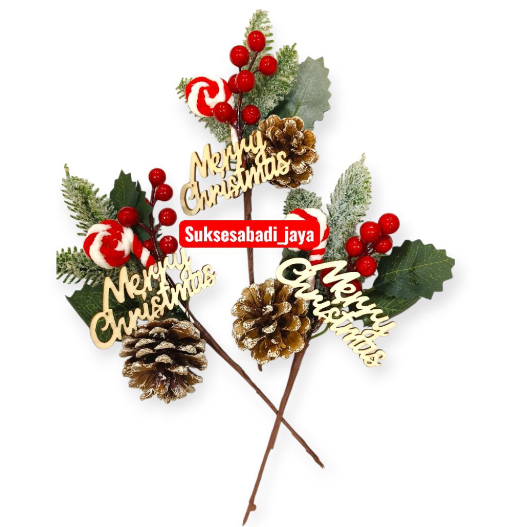 Jual Biasan Natal MERRY CHRISTMAS CHERRY PINE CONE/ Hiasan Pohon Natal ...
