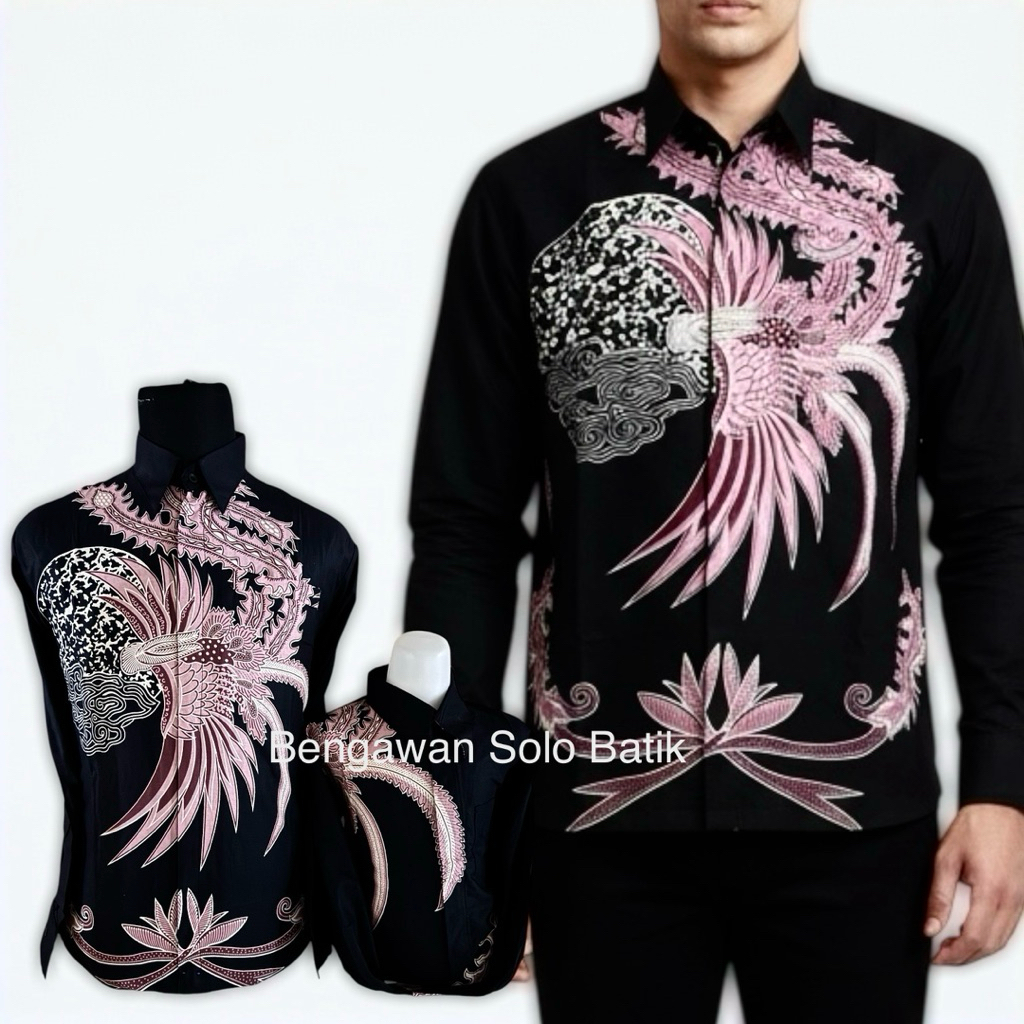 Jual KEMEJA BATIK WARNA PINK ROSE GOLD HITAM MOTIF BURUNG COUPLE AYAH ...