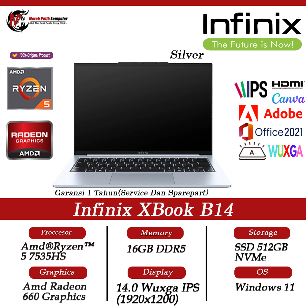 Jual Laptop Infinix XBook B14 Amd Ryzen 5 7535HS Ram 16Gb 512Gb Ssd 14. ...