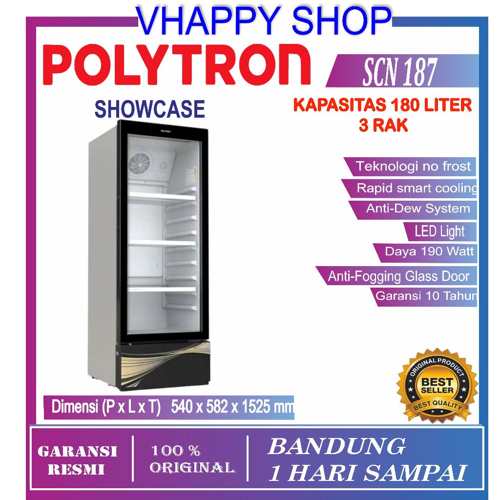 Jual Polytron Showcase Cooler 3 Rak SCN 187 180 Liter Hitam Dan Merah ...