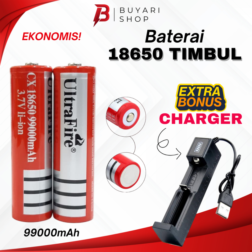 Jual (FREE CHARGER) Baterai Senter UltraFire Batre Li-ion 18650 3.7V ...