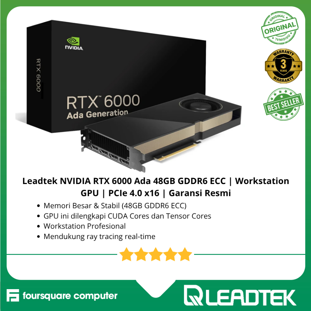 Jual Leadtek NVIDIA RTX 6000 Ada 48GB GDDR6 ECC | Workstation GPU ...