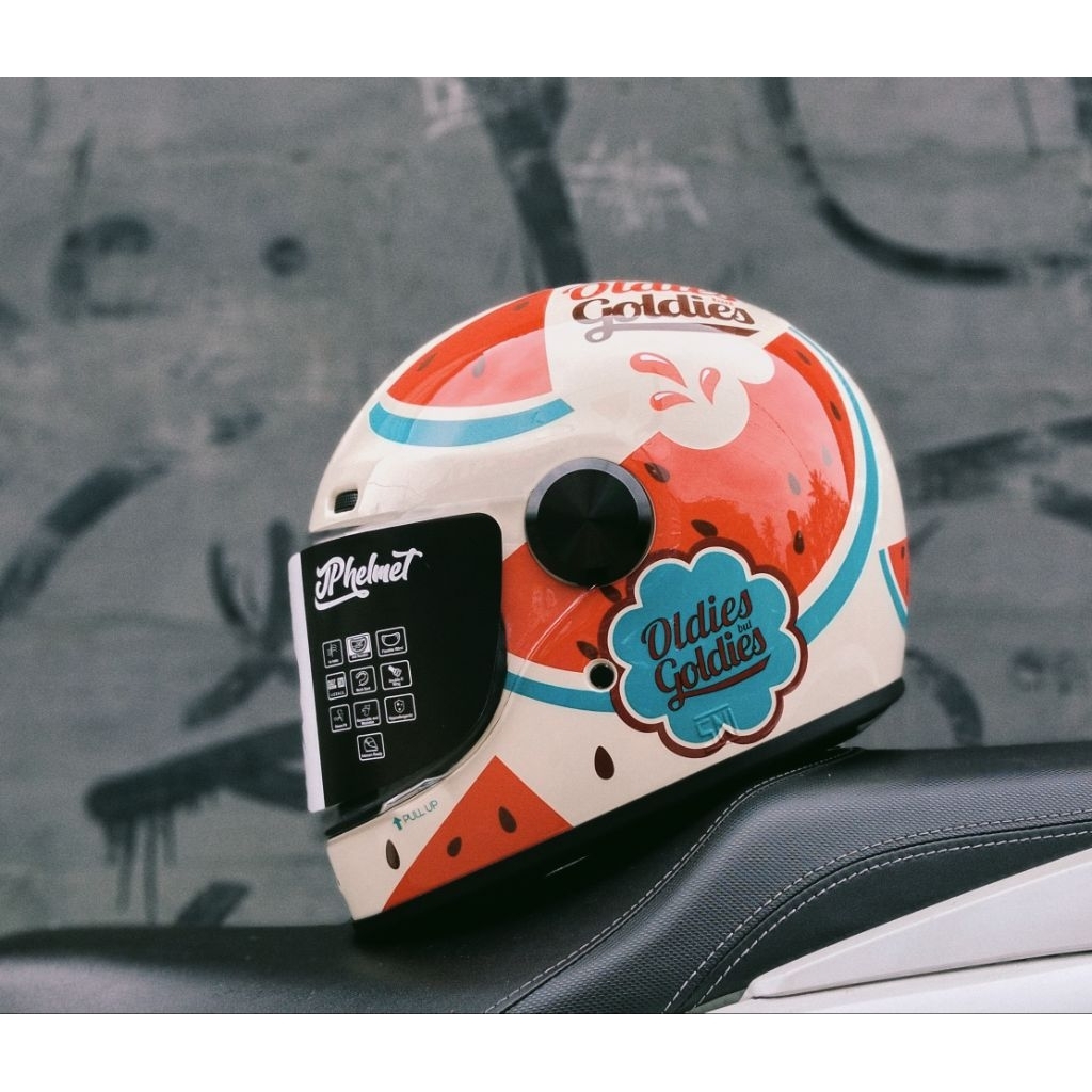 Jual HELM JPX JP ROKR MOTIF RK O4 WHITE CREAM, FULL FACE, SLOT INTERCOM ...