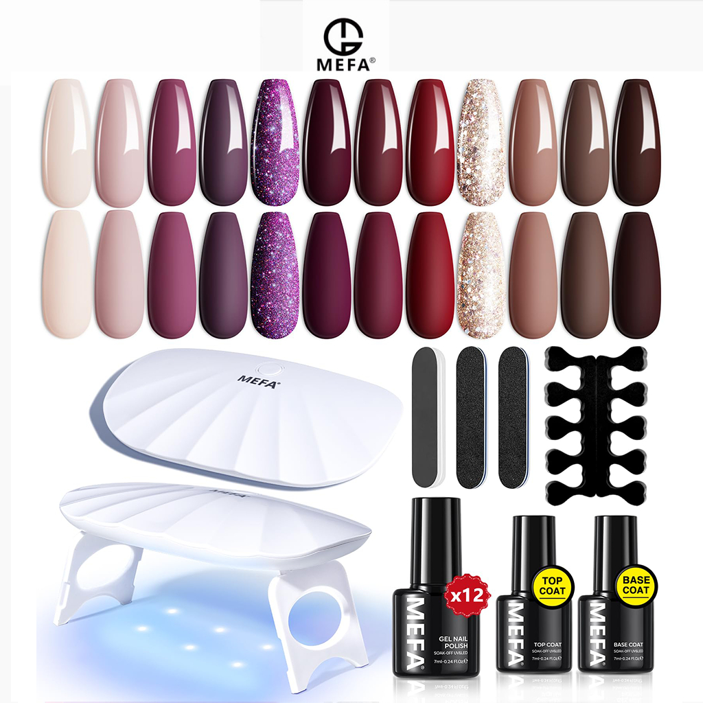 Jual MEFA 19 Pcs Gel Nail Polish Kit with U V Light, 12 Colors Fall Gel ...