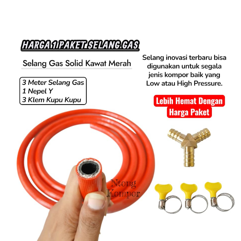 Jual HARGA PAKET 1 SET SELANG LPG GAS LPG ORANGE PER 3 METER + KLEM ...