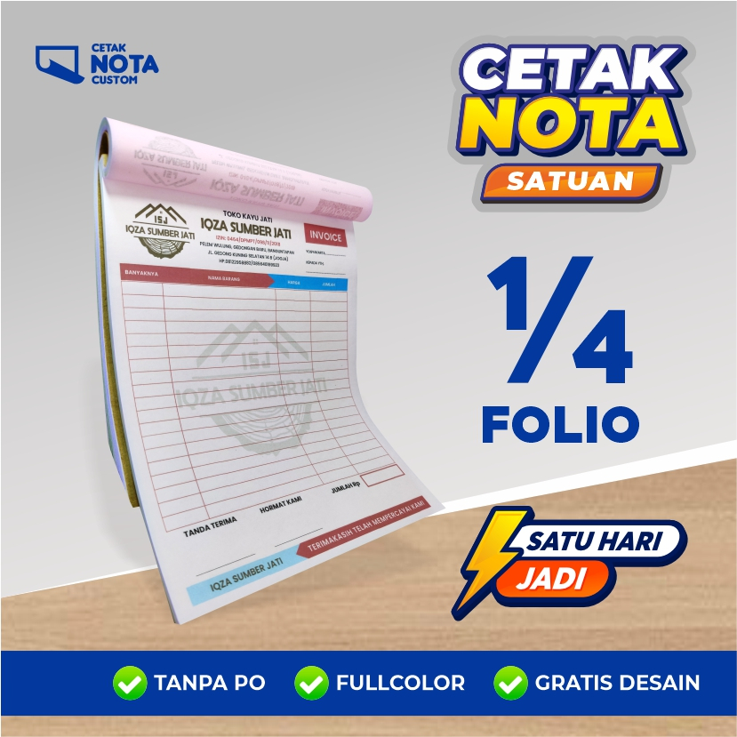 Jual Cetak nota 1/4 folio fullclor bisa satuan desain custom | Shopee ...