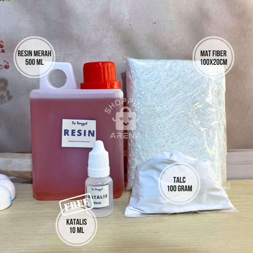 Jual Paket Resin MERAH 500gr Polyester FREE Katalis 10ml Bahan Reparasi ...