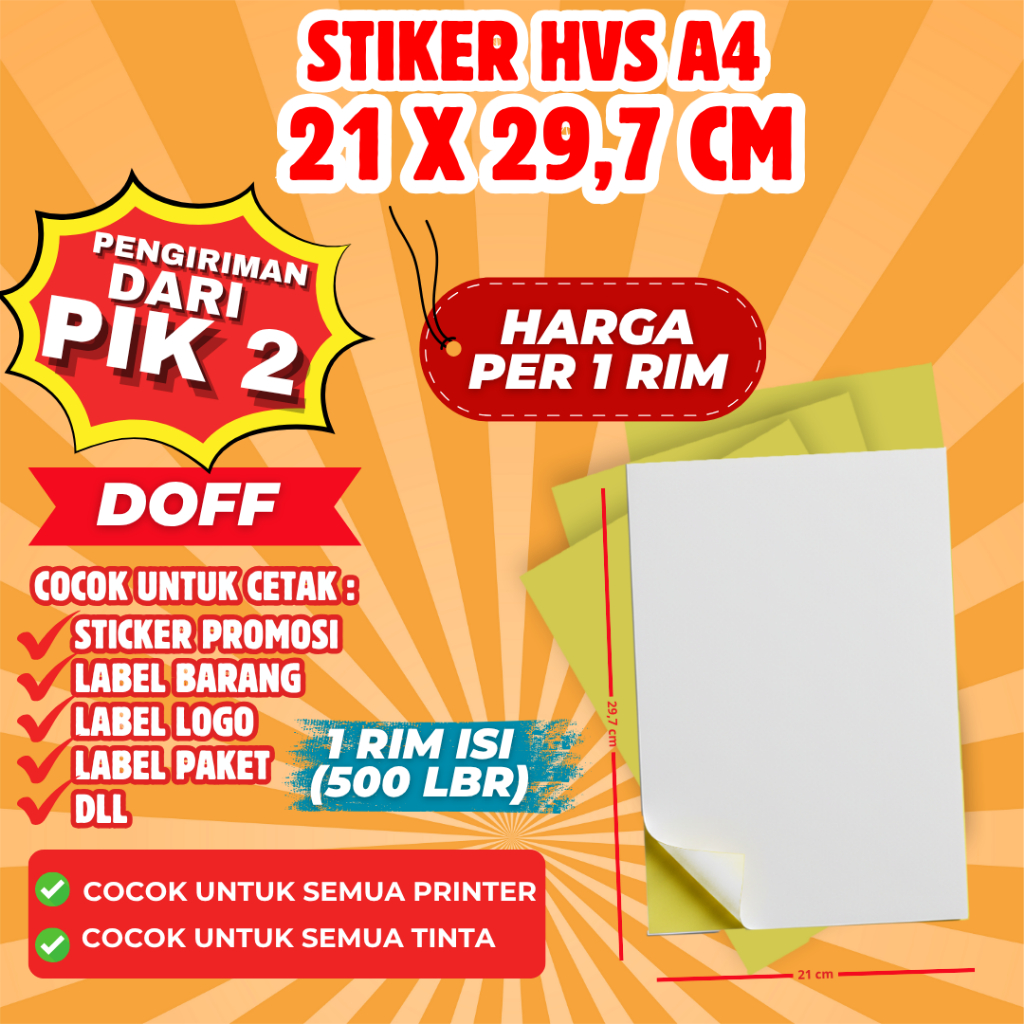 Jual STIKER LABEL HVS A4 ISI 500 LEMBAR / STICKER UKURAN A4 | Shopee ...