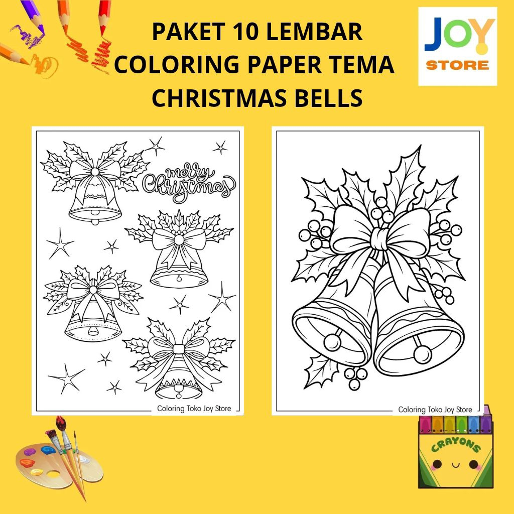 Jual PAKET 10 Lembar Kertas Gambar Mewarnai Tema Christmas Bells ...